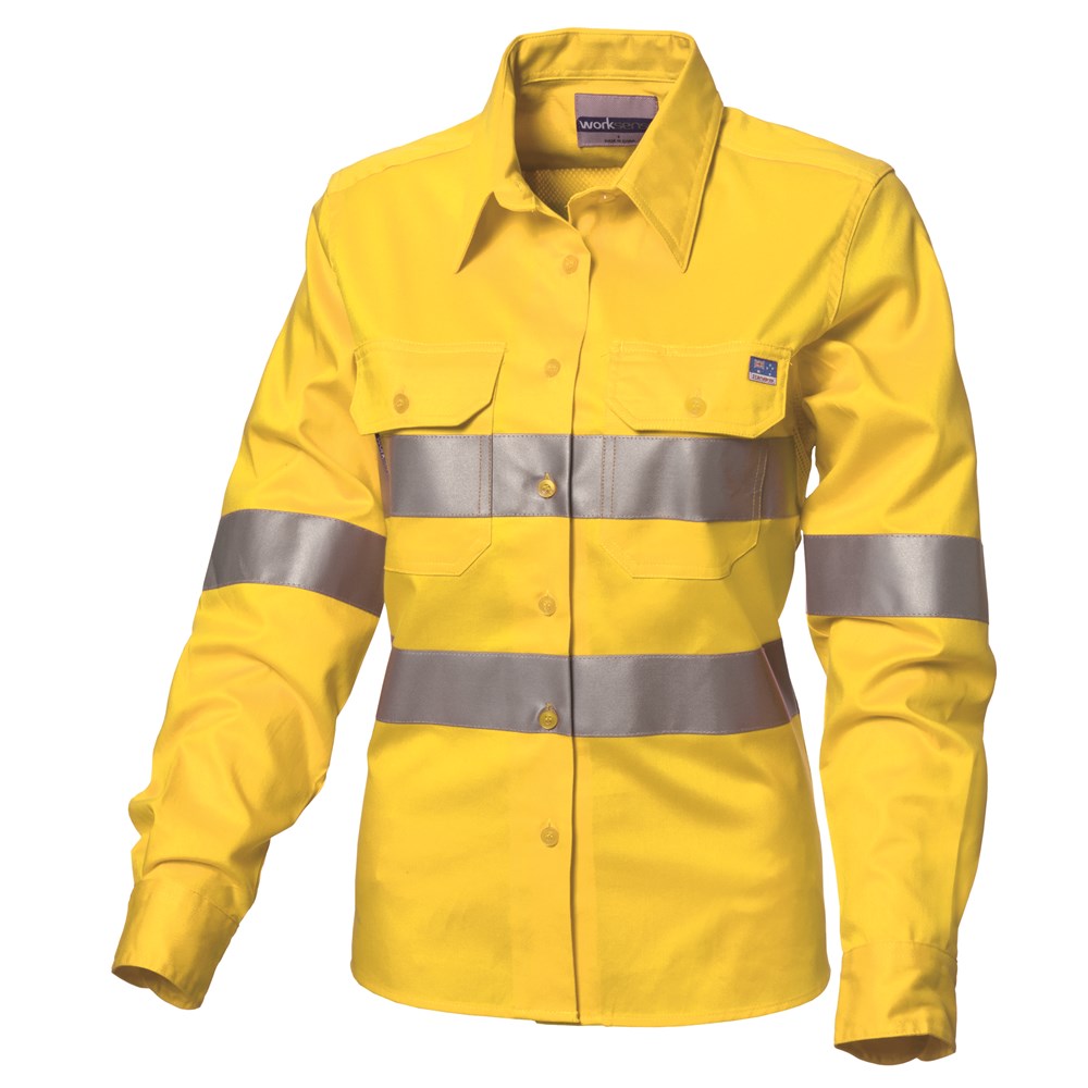WS Workwear Womens Hi-Vis Button-Up Shirt with Reflective Tape