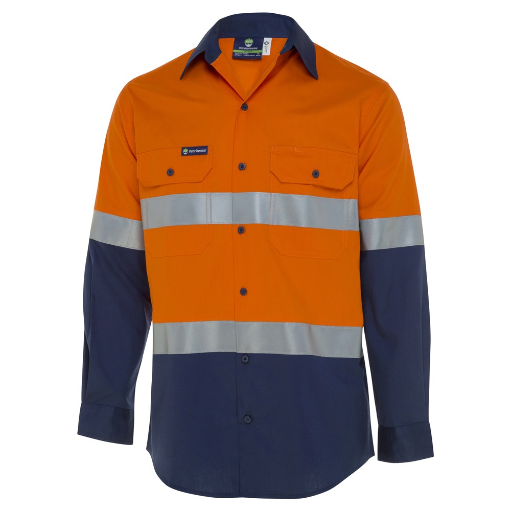 WS Workwear Mens Hi-Vis Button-Up Shirt with Reflective Tape