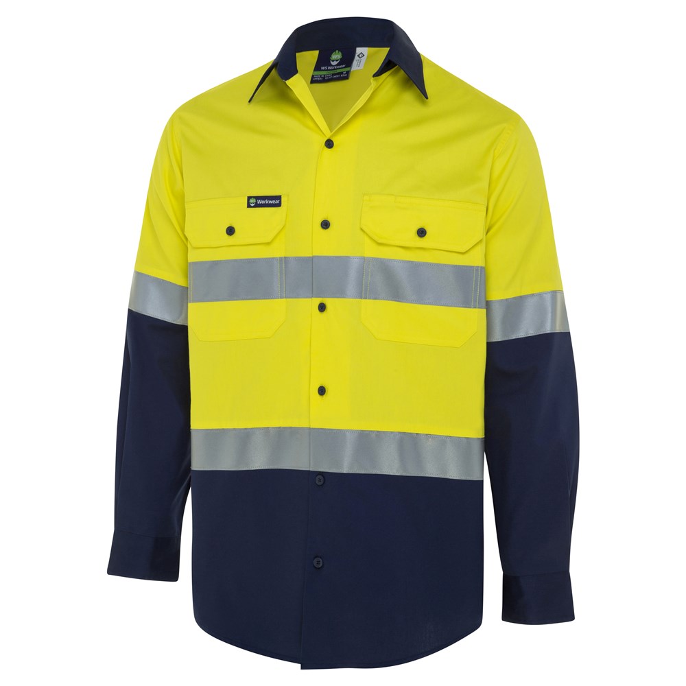 WS Workwear Mens Hi-Vis Button-Up Shirt with Reflective Tape